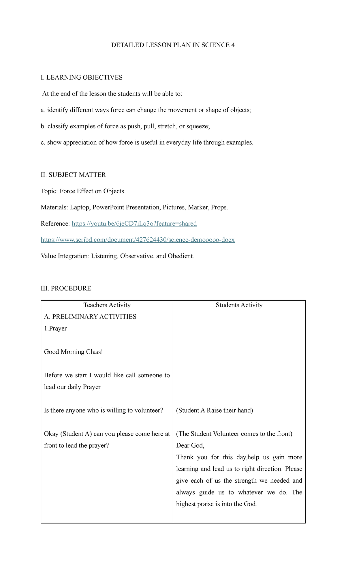 Science 4 DLP: Engaging Lesson Plan on Force and Motion - Studocu