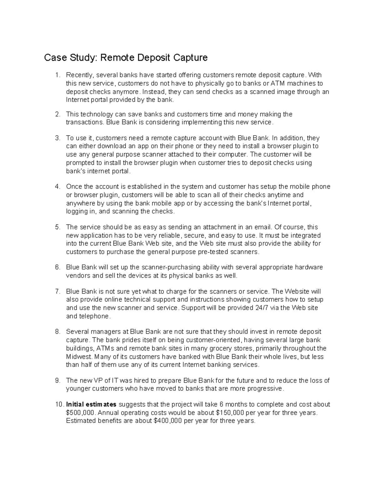 Case Study Remote Deposit Capture Project - Case Study: Remote Deposit ...