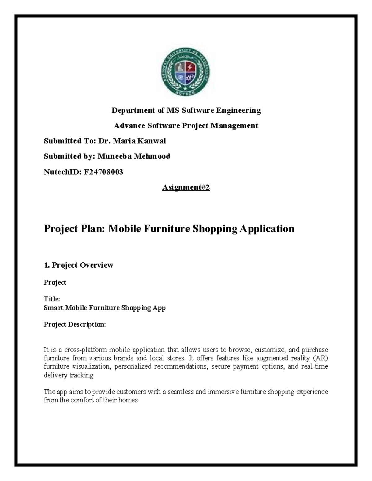 MS Software Engineering: Project Plan for Smart Mobile Furniture App ...