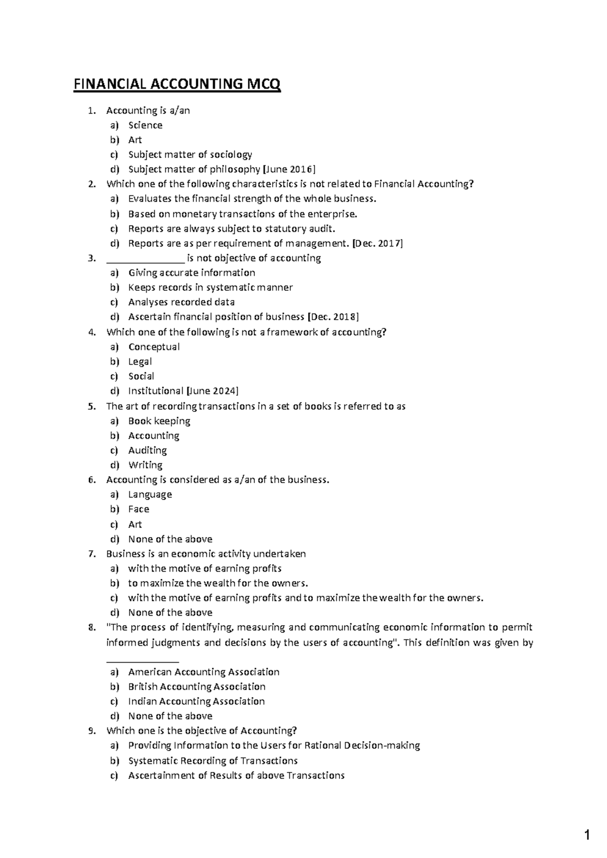 FA 500 MCQ - Financial Accounting Multiple Choice Questions - Studocu