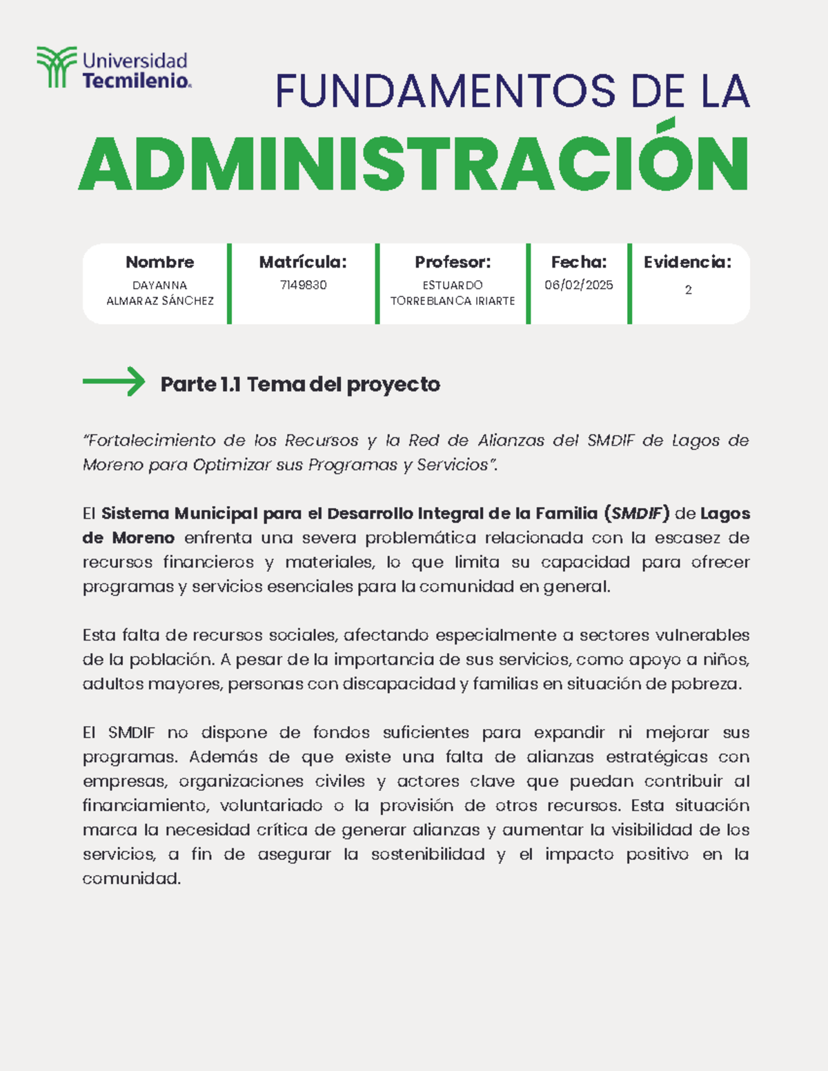 Tecmilenio ADM E2 - Proyecto de Optimización del SMDIF en Lagos de ...