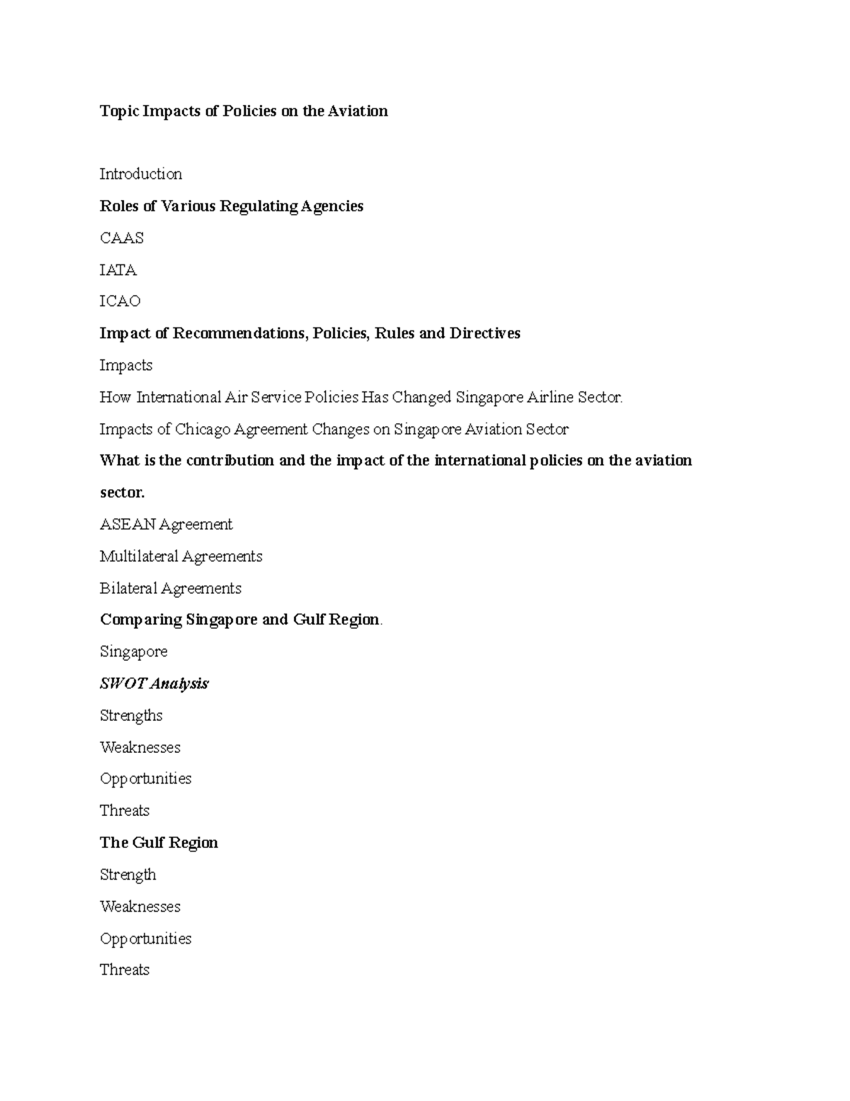 Impacts of Aviation Policies on Singapore's Airline Sector: A SWOT ...