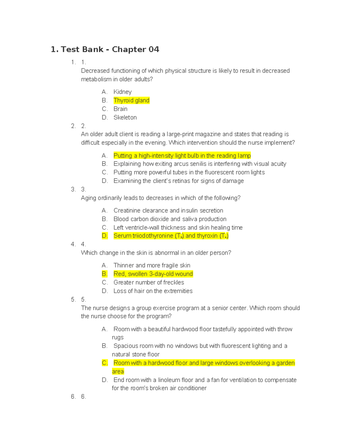 NUR 257 Unit 1 Chapter 4 Test Bank Questions and Answers - Studocu