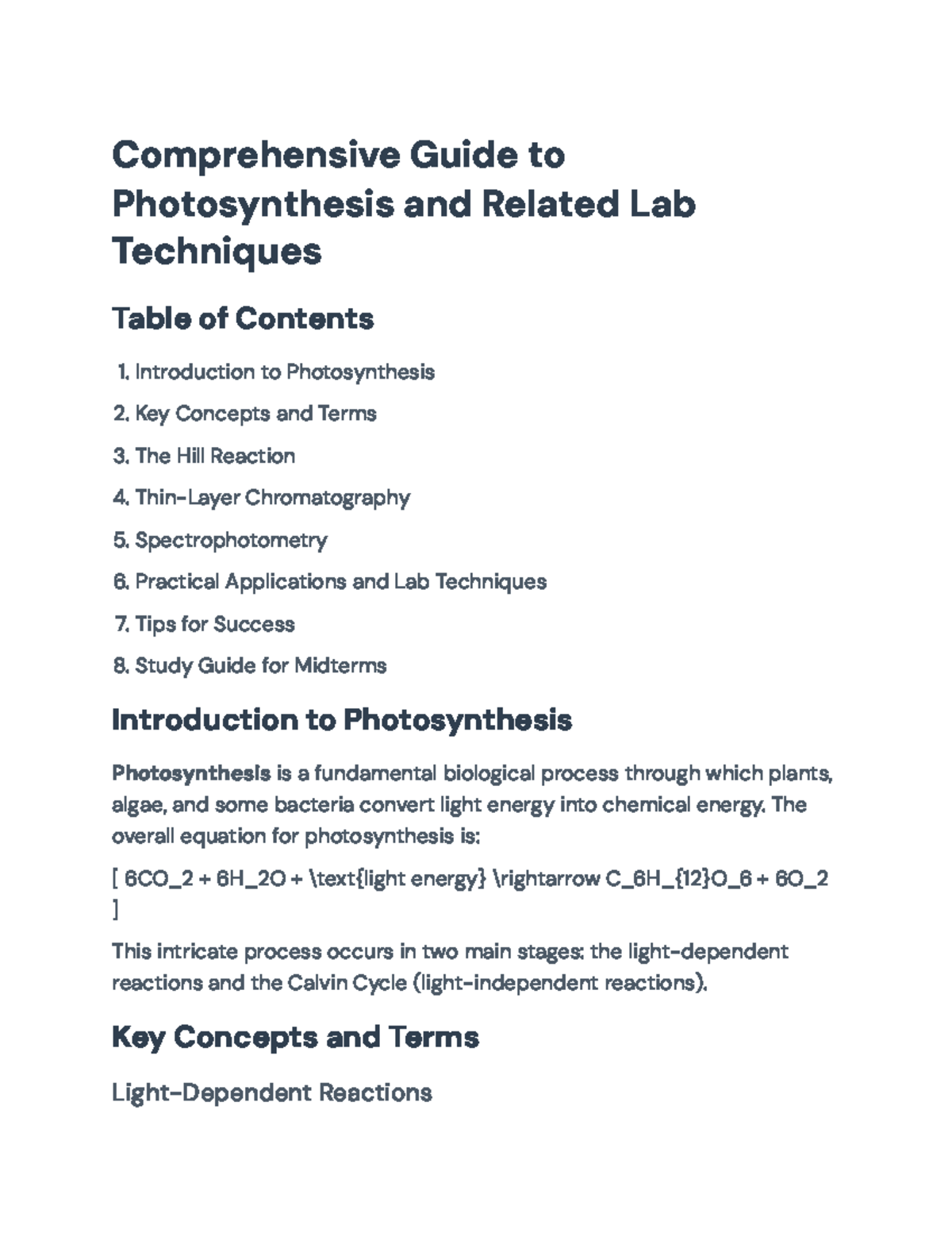 Comprehensive Guide to Photosynthesis & Lab Techniques (Biology 101 ...