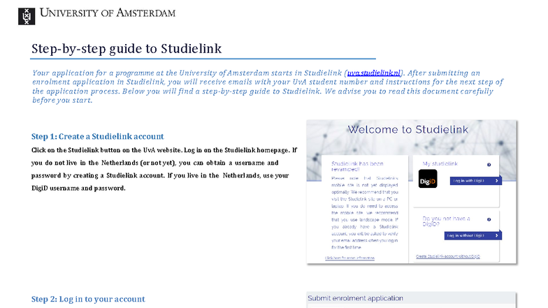 Studielink Step-by-Step Guide for UvA Application 2017-2018 - Studocu