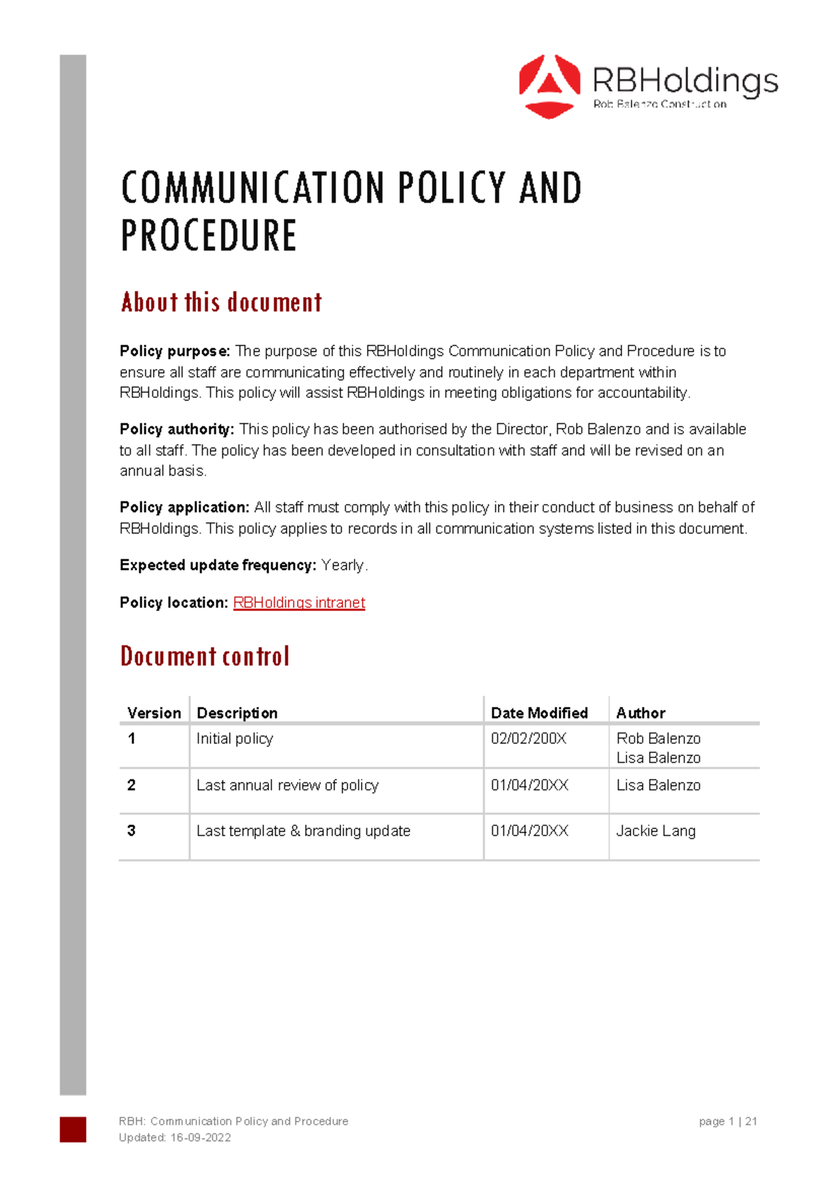 RBH: Communication Policy and Procedure Overview and Guidelines - Studocu