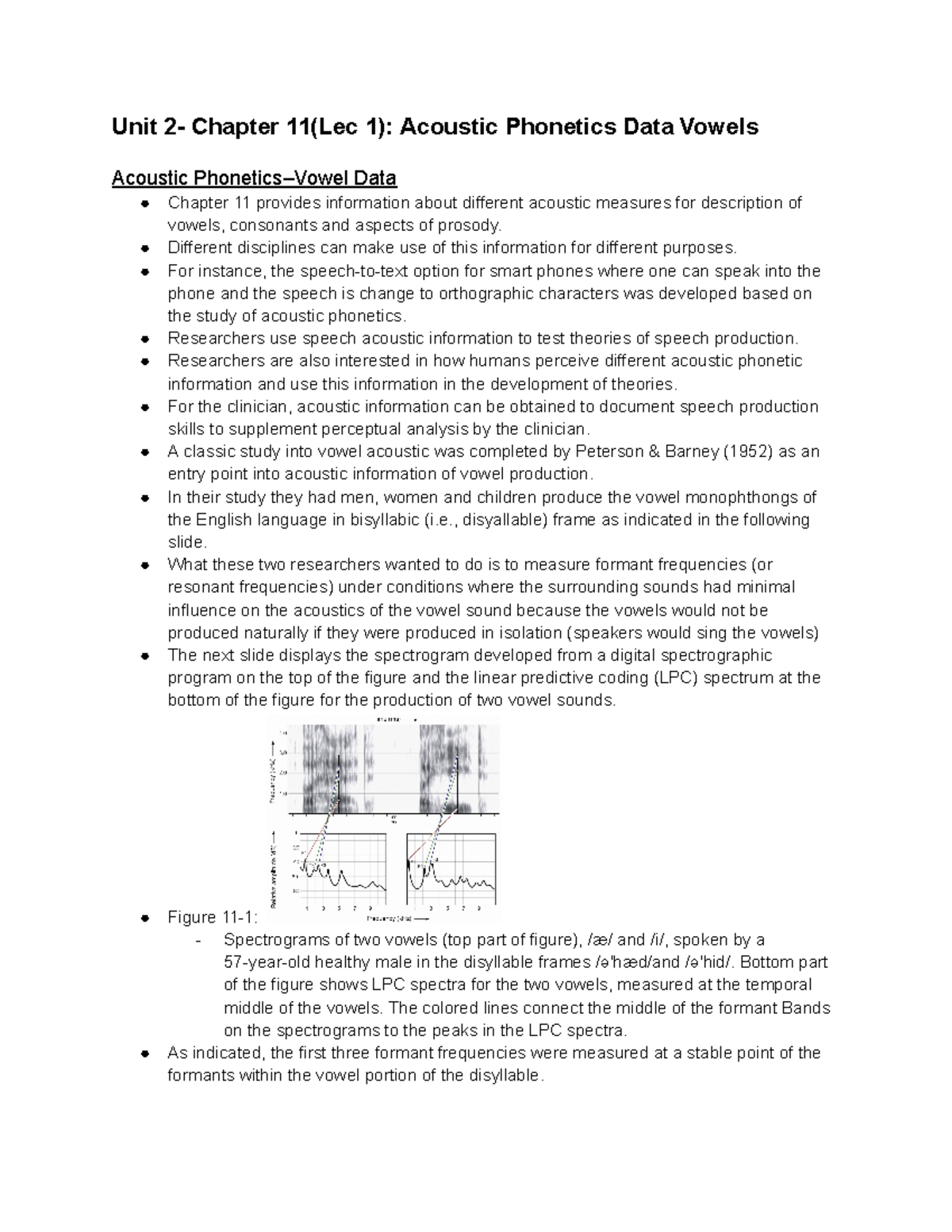 Unit 2, Chapter 11 (Lec 1): Analysis of Vowel Acoustic Data - Studocu