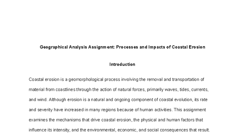 Geographical Analysis Assignment: Coastal Erosion Processes & Impacts ...