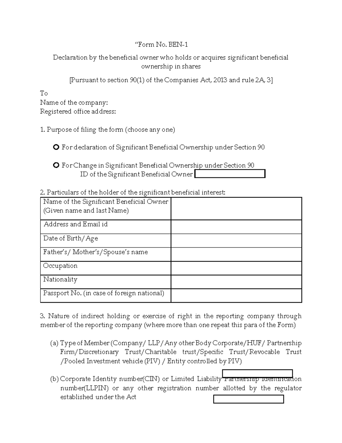 Declaration of Significant Beneficial Ownership - BEN 1 Form Guidelines ...