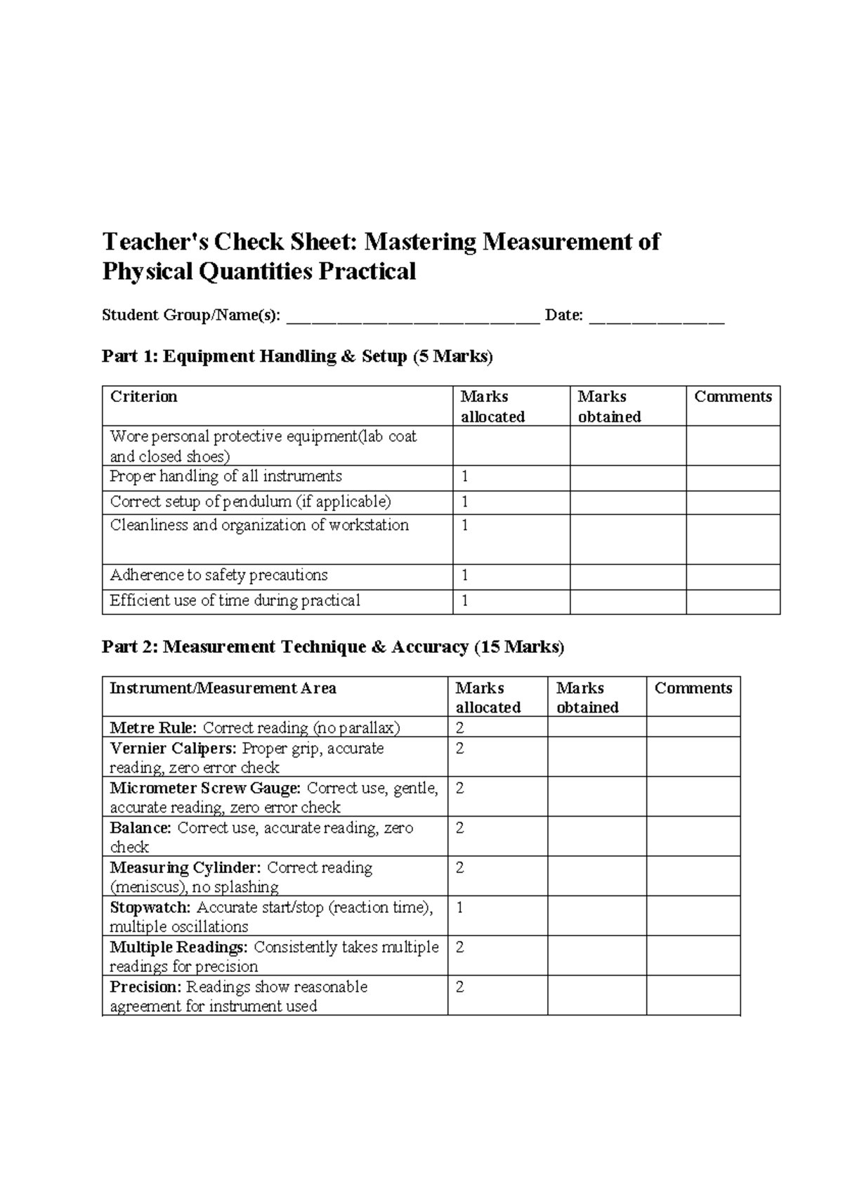 Check Sheet: Mastering Measurement of Physical Quantities (Lab) - Studocu