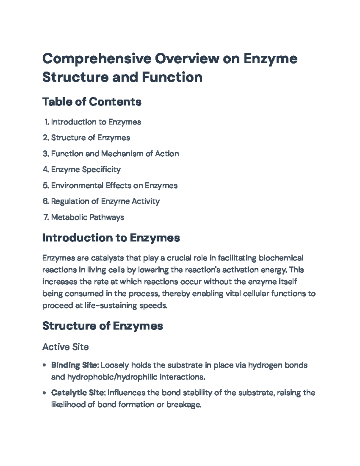 Comprehensive Guide to Enzymes: Structure and Function Analysis ...