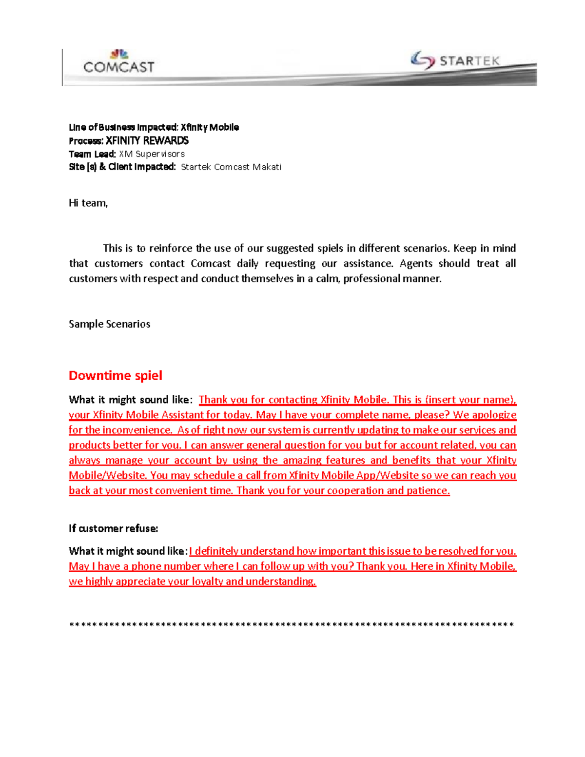 XFINITY REWARDS: Reinforcement of Sample Spiels for Xfinity Mobile ...