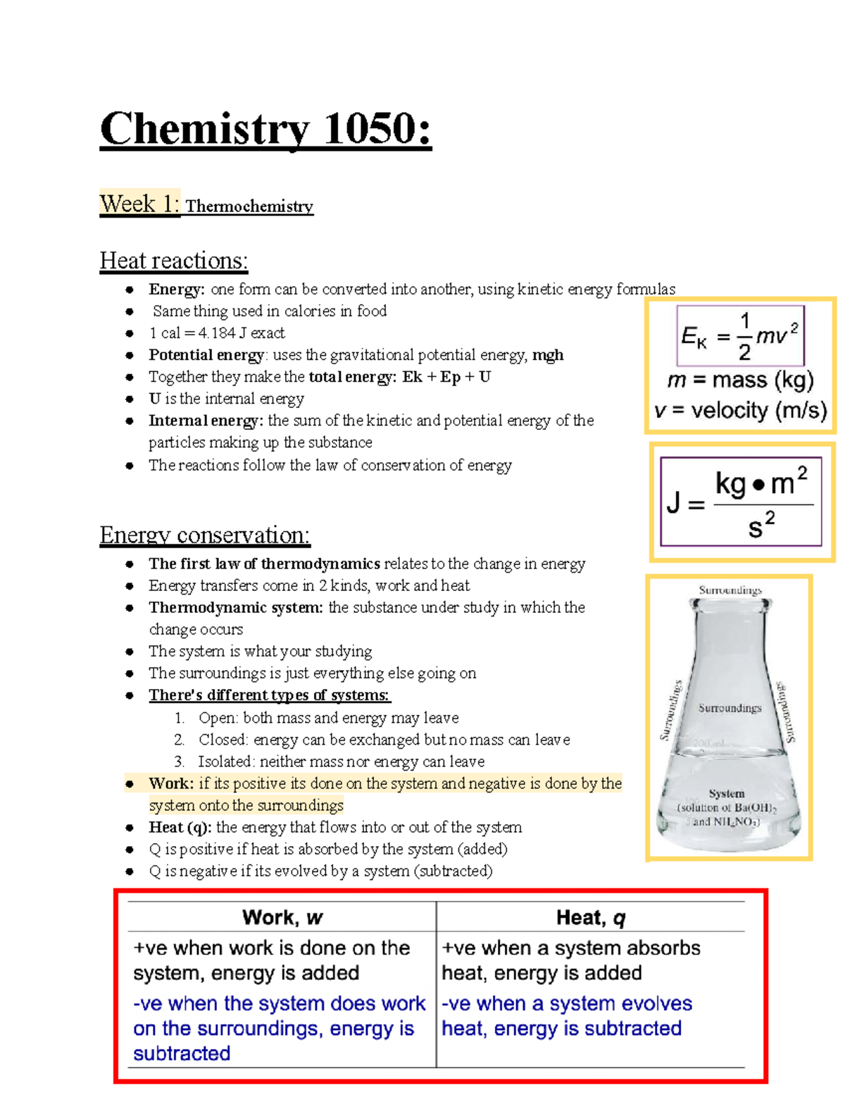 Chemistry 1050: Lecture Notes on Thermochemistry and Energy - Studocu