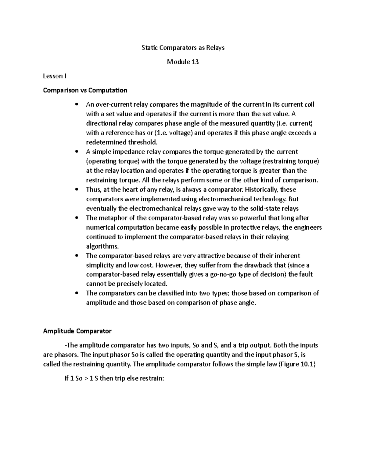 Static Comparators as Relays Lesson 1 - Static Comparators as Relays ...