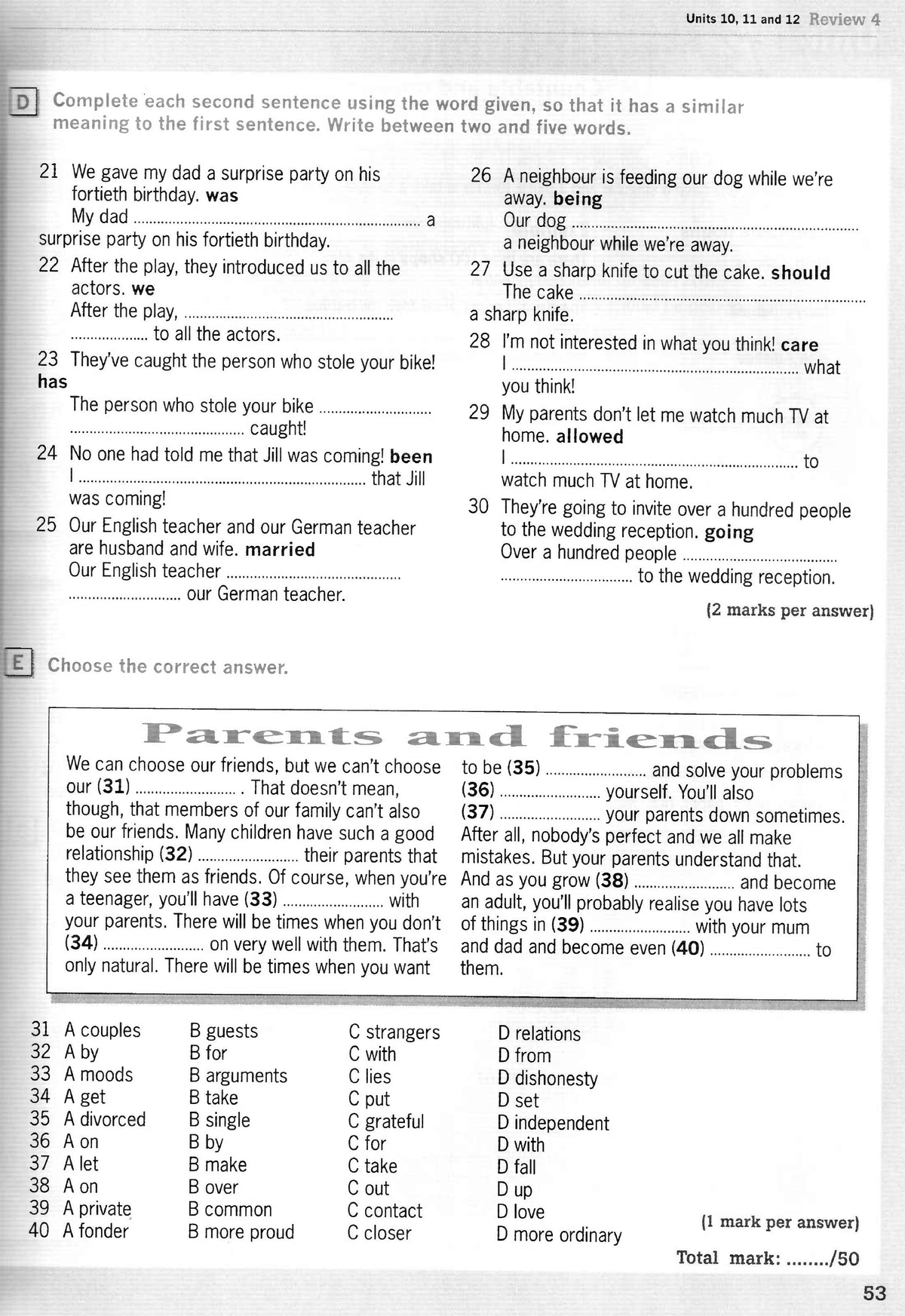 Destination B1 Grammar & Vocabulary Review Units 10-12 with Answers ...
