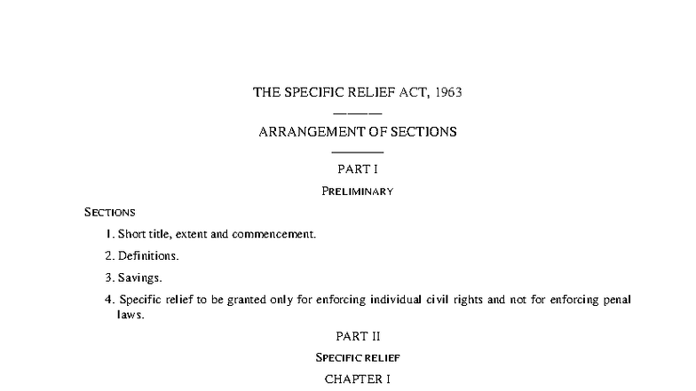 SRA - Specific Relief Act, 1963: Comprehensive Section Overview - Studocu