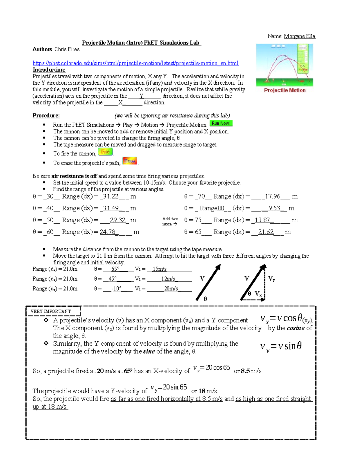 Unit 0 - Projectile Motion Lab: Exploring PhET Simulations - Studocu