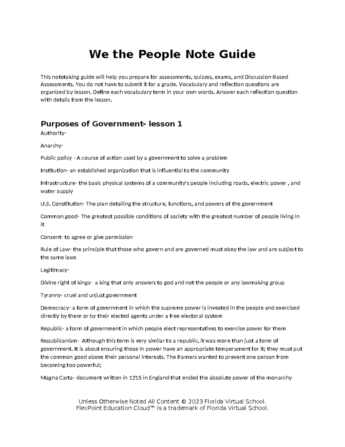 We the People Note Guide: Lessons on Government Concepts and Principles ...