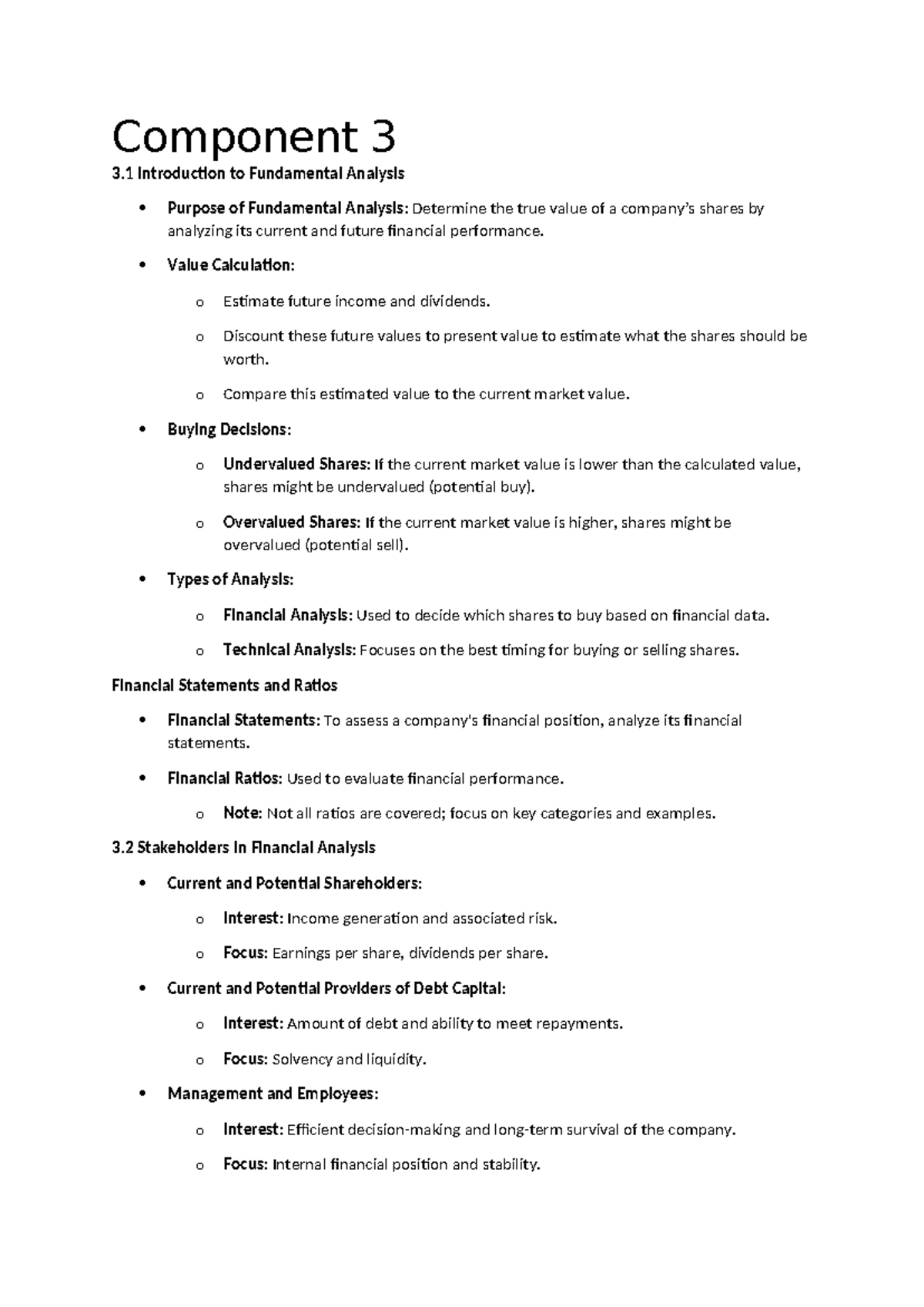 Component 3: Introduction to Fundamental Analysis and Financial ...