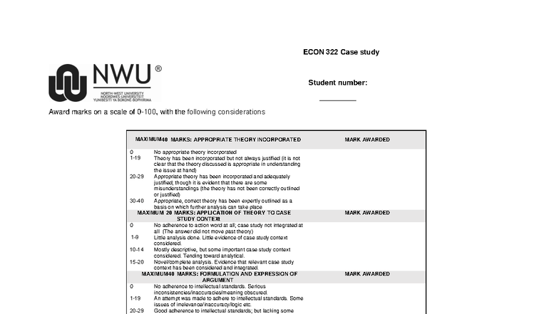 ECON 322 Case Study Evaluation Criteria and Marking Guide - Studocu