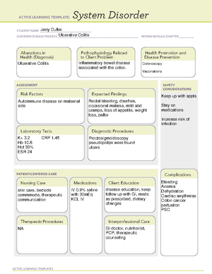 Osteoporosis - ACTIVE LEARNING TEMPLATES System Disorder STUDENT NAME ...