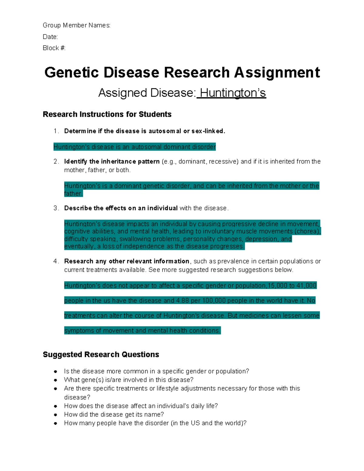 Disease Research Assignment - Group Member Names: Date: Block ...