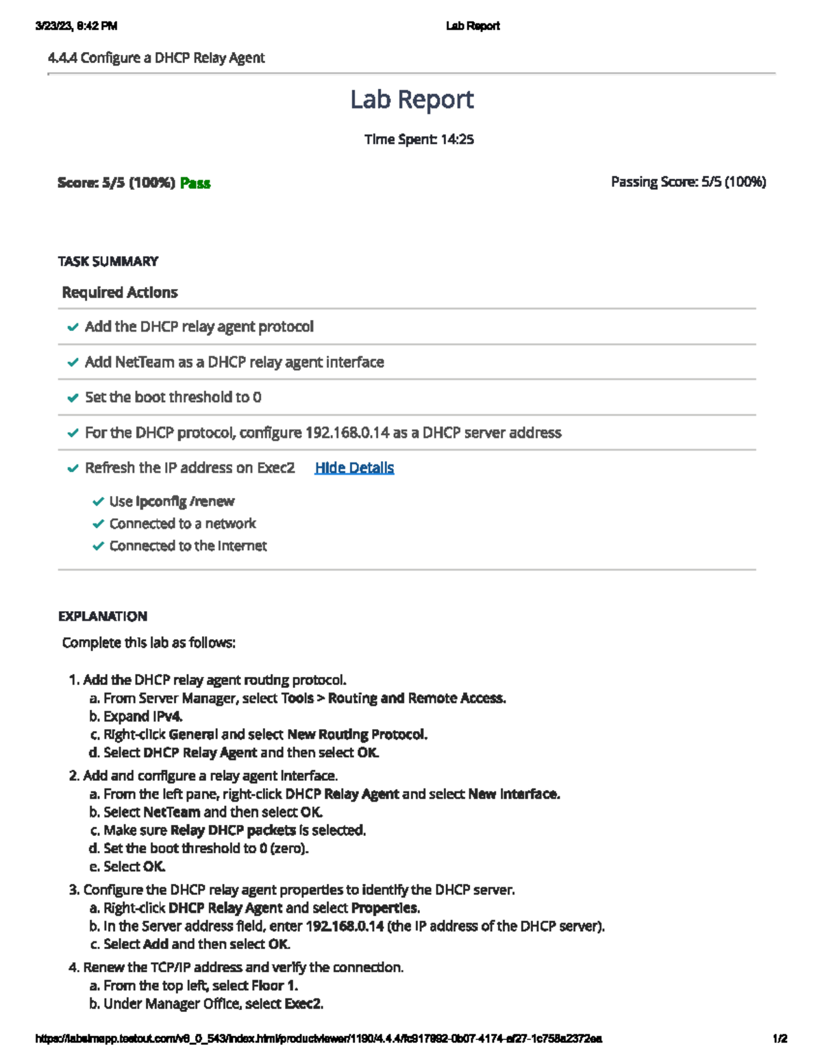 4.4.4 Configure a DHCP Relay Agent - 8:42 PM Lab Report 4.4 Configure a DHCP Relay Agent Lab ...