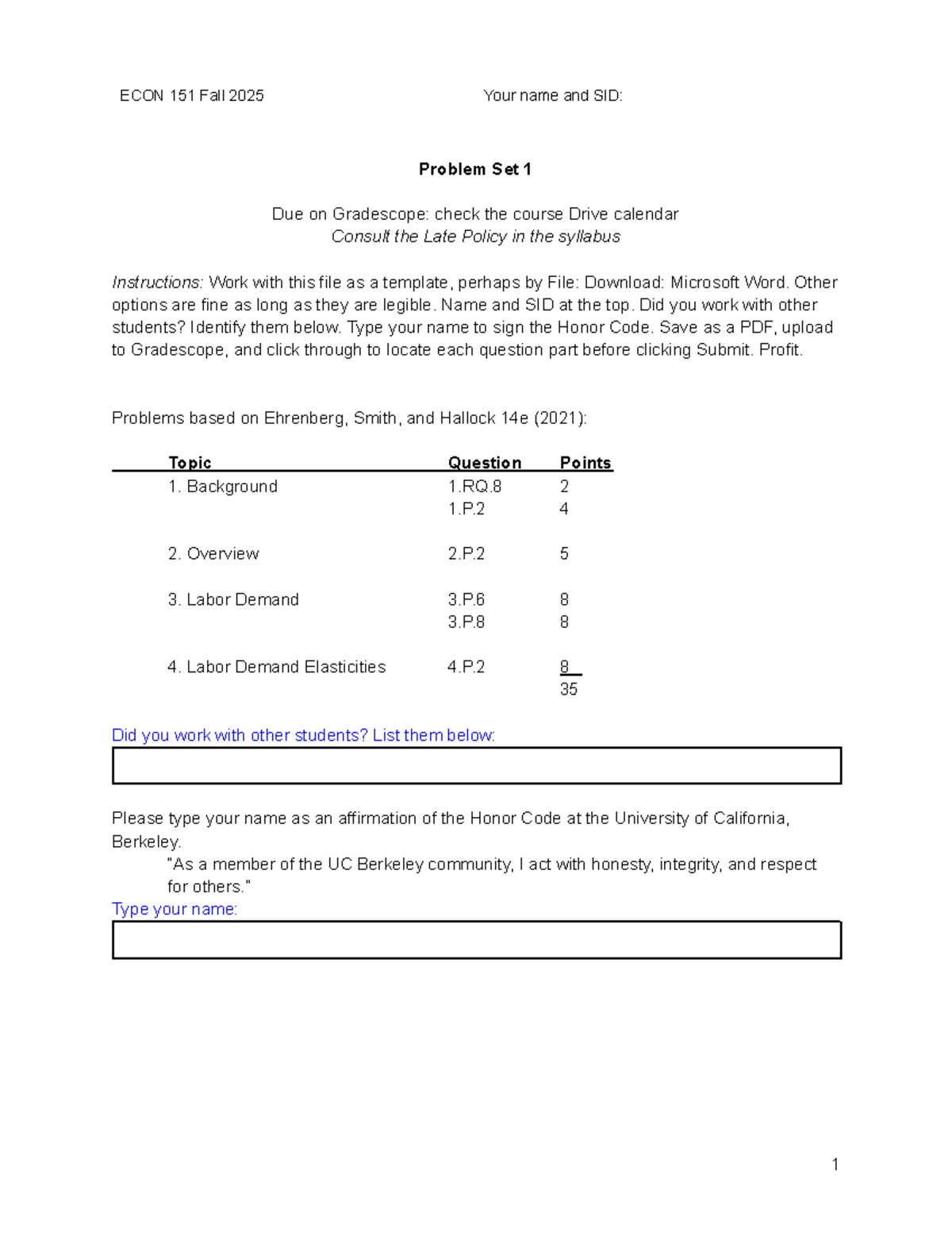 Econ 151 F25 Problem Set 1: Analyzing Labor Market Dynamics - Studocu