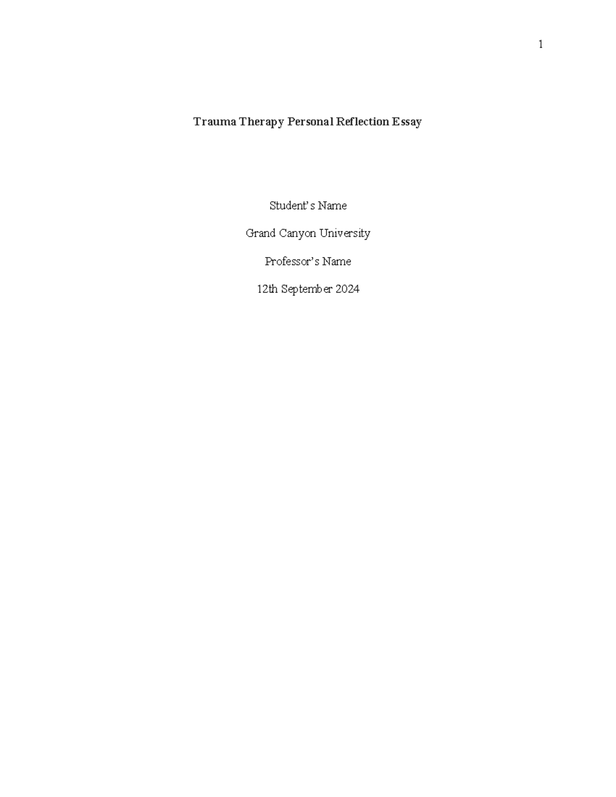 Trauma Therapy Reflection Essay - Grand Canyon University - Studocu