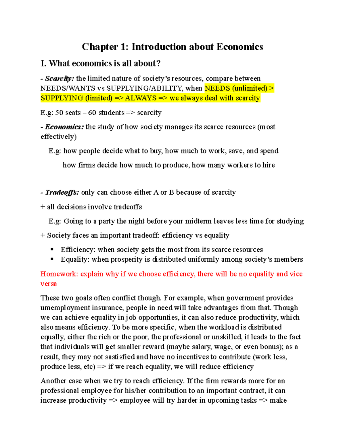 Chapter 1: Introduction to economics I - Understanding scarcity and ...