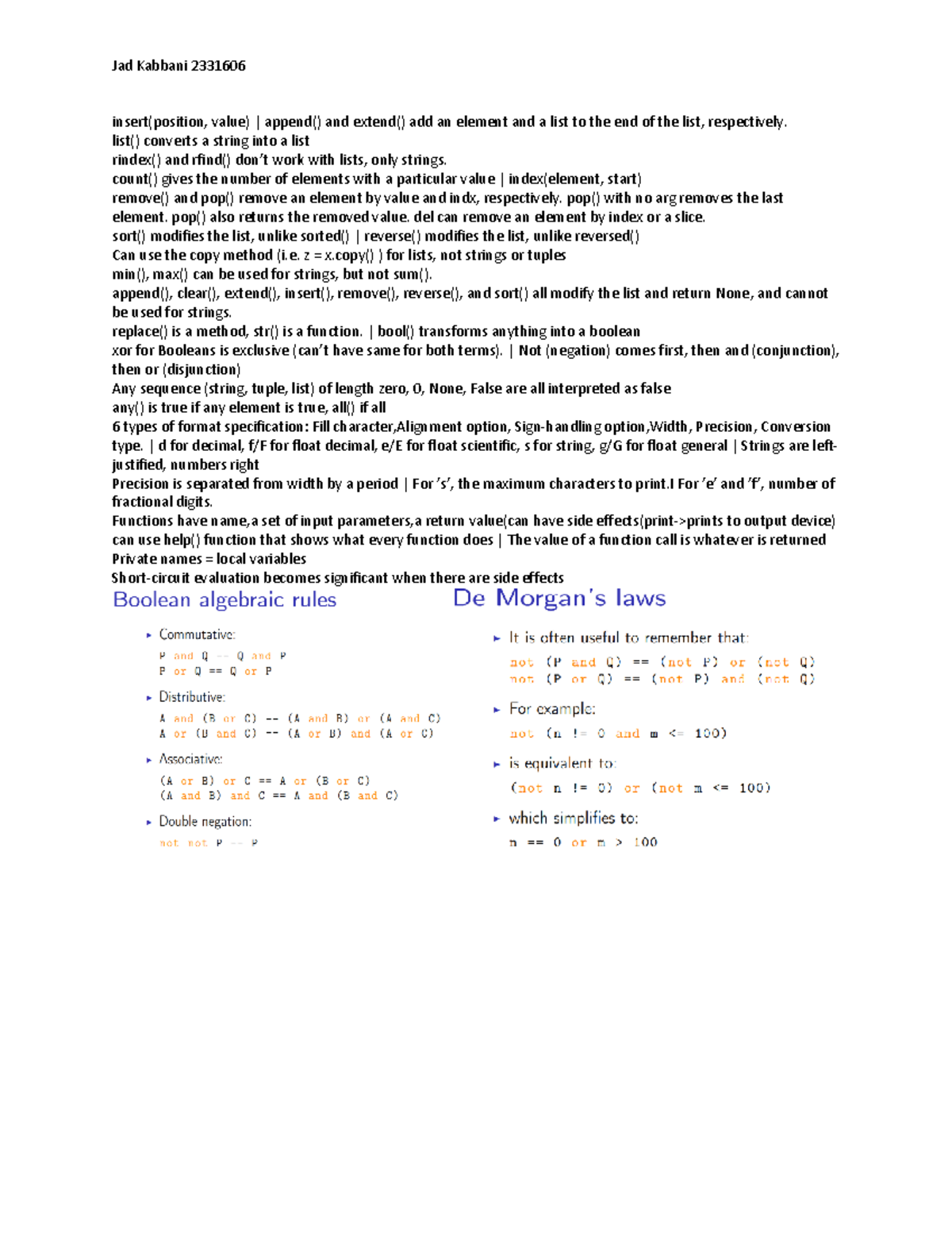 Quiz 3 - Summary of Boolean Laws and List Operations - Studocu