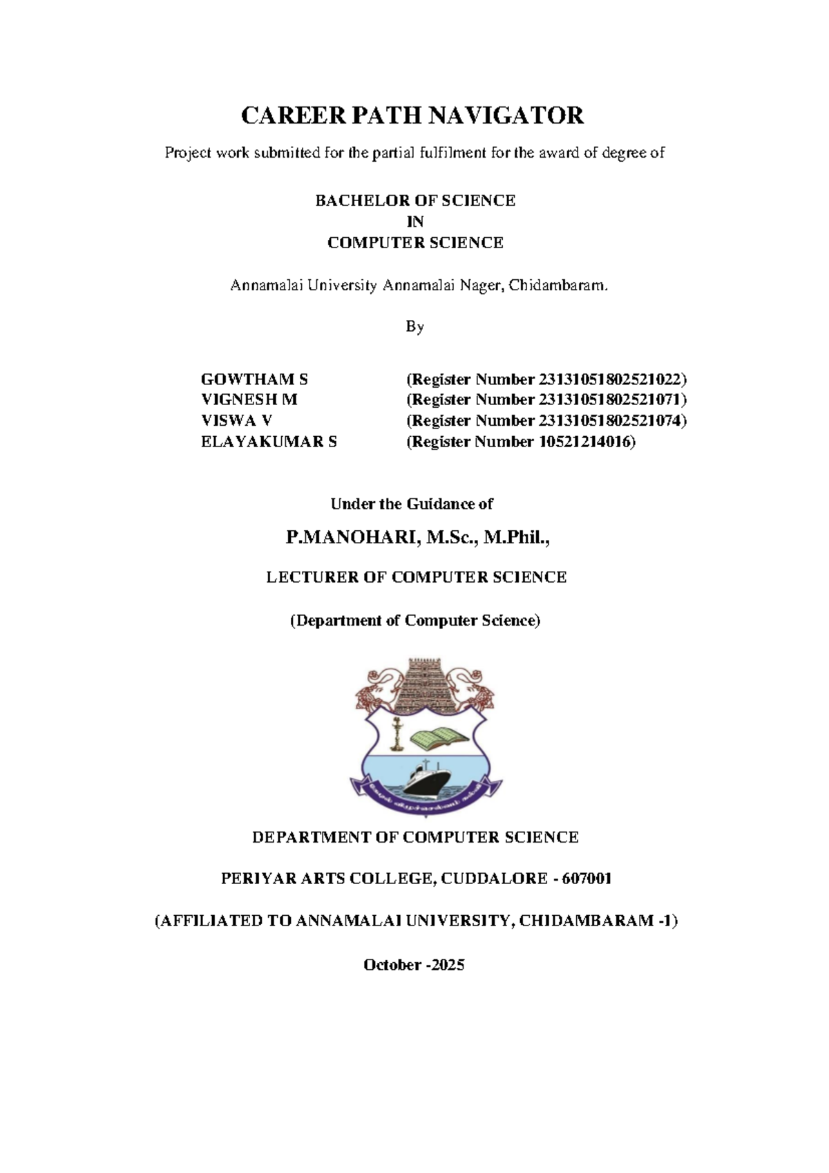 CAREER PATH NAVIGATOR Project for B.Sc. in Computer Science - Studocu