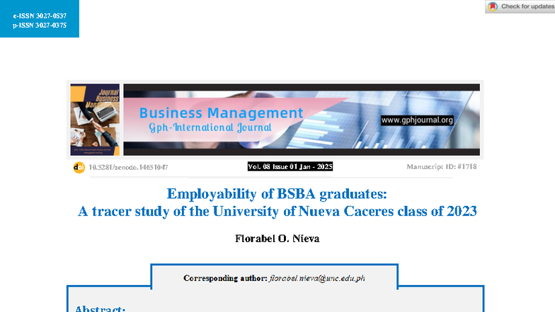 Employability of BSBA Graduates: Tracer Study of UNC Class of 2023 ...