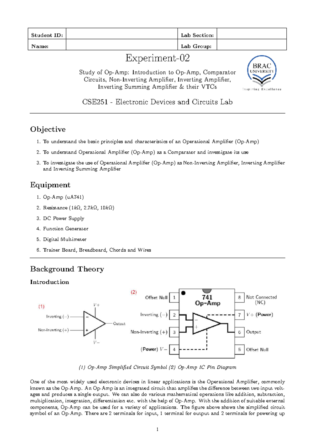 CSE251 Lab 2: Exploring Comparator and Amplifier Circuits - Studocu