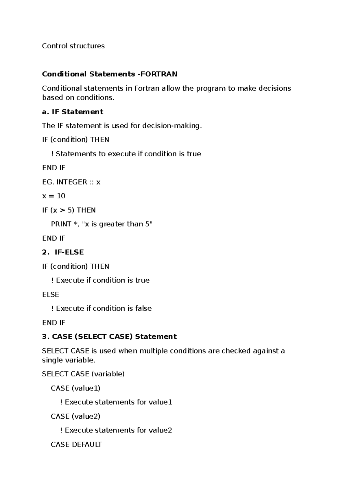Control Structures and Conditional Statements in PP - Studocu