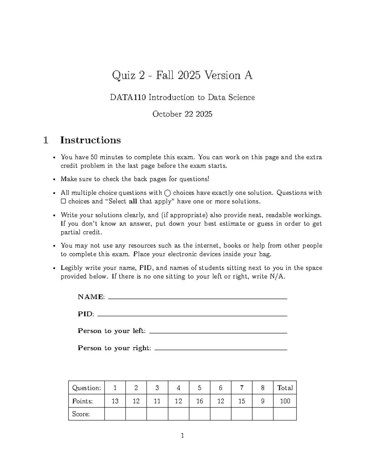 Quiz 2 Solutions F25 DATA110 Intro to Data Science - Studocu
