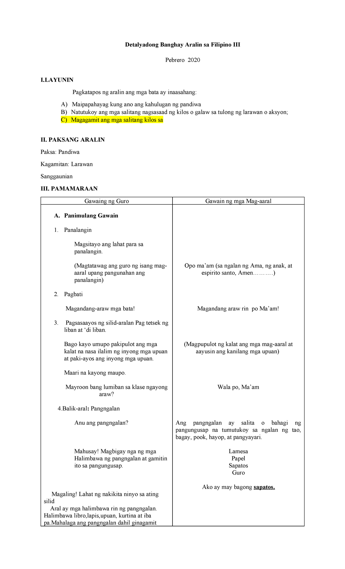 450835474 Lesson Plan sa Pandiwa para sa Filipino III - Studocu