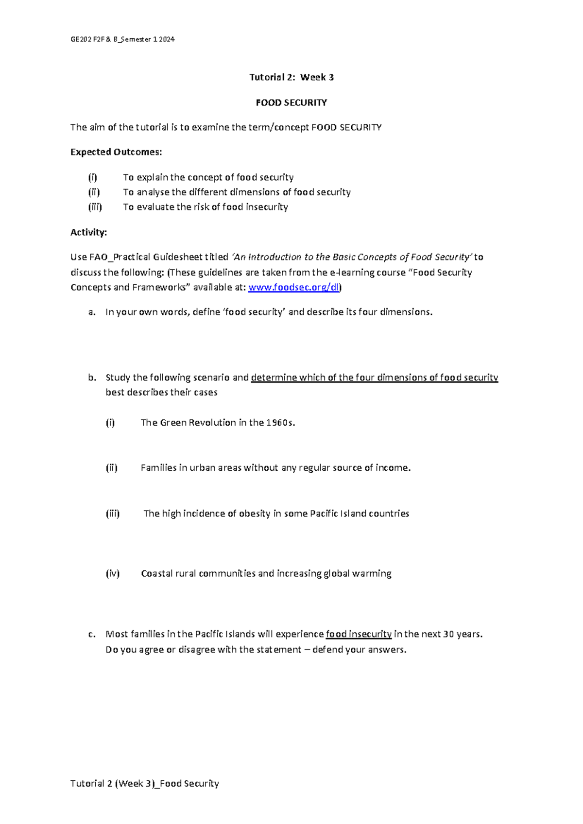 GE202 Tutorial 2: Understanding Food Security Concepts and Dimensions ...