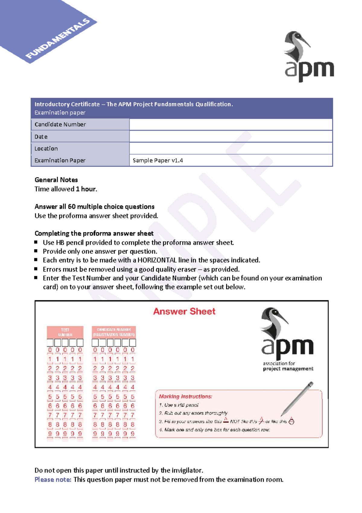 APM Fundamentals Project Management Sample Exam Paper (60 Questions ...