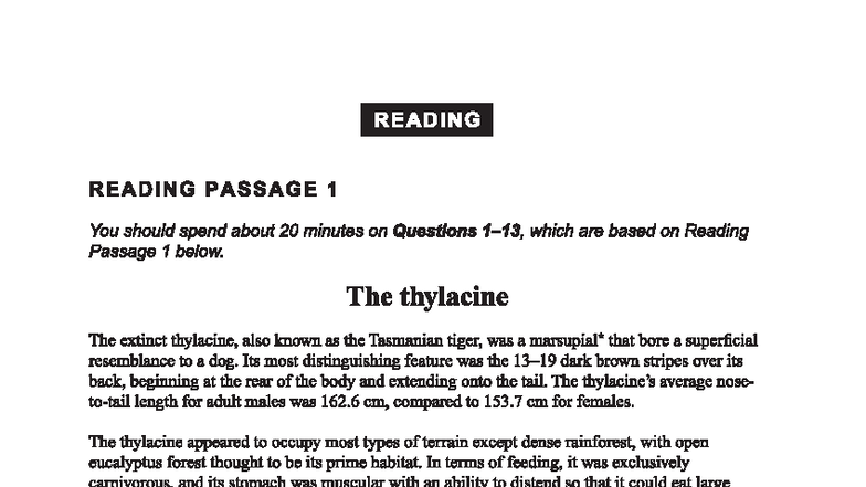 Cambridge 17 Test 3 Reading Passage 1: The Extinction of the Thylacine ...