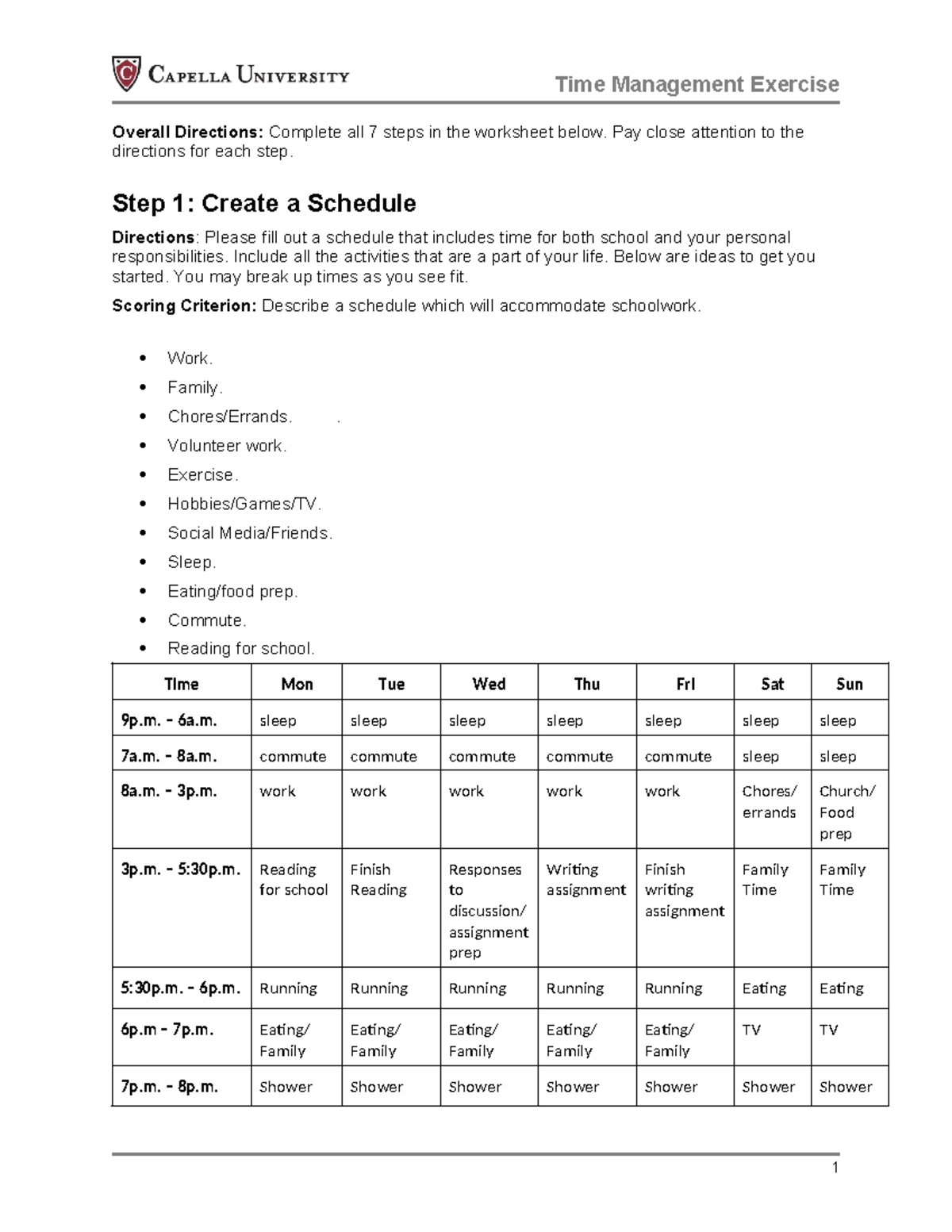 Cf time management exercise - Overall Directions: Complete all 7 steps ...