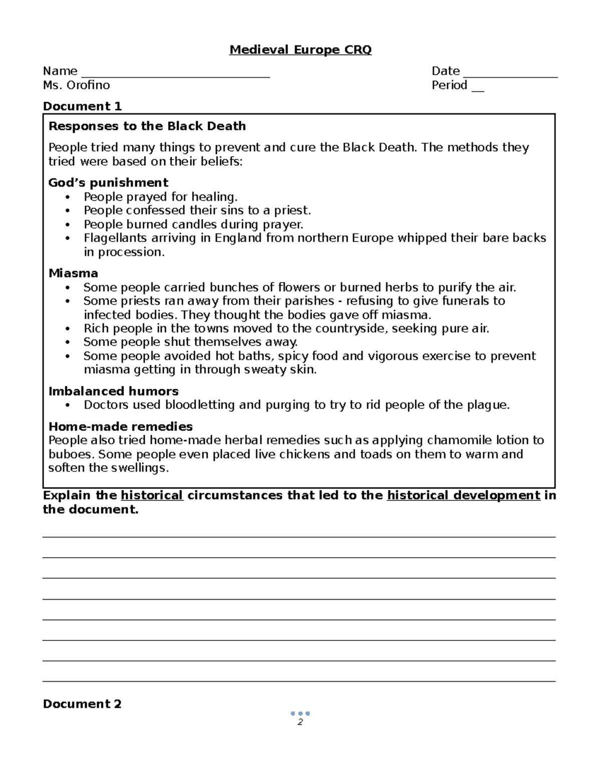 Medieval Europe Civic Readiness Essay: Responses to the Black Death ...