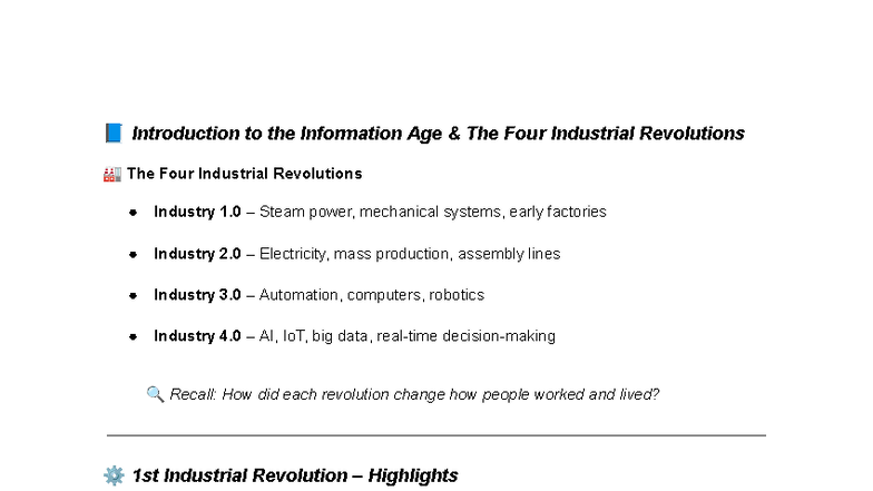 L1-2 Summary Notes: Understanding the Four Industrial Revolutions - Studocu
