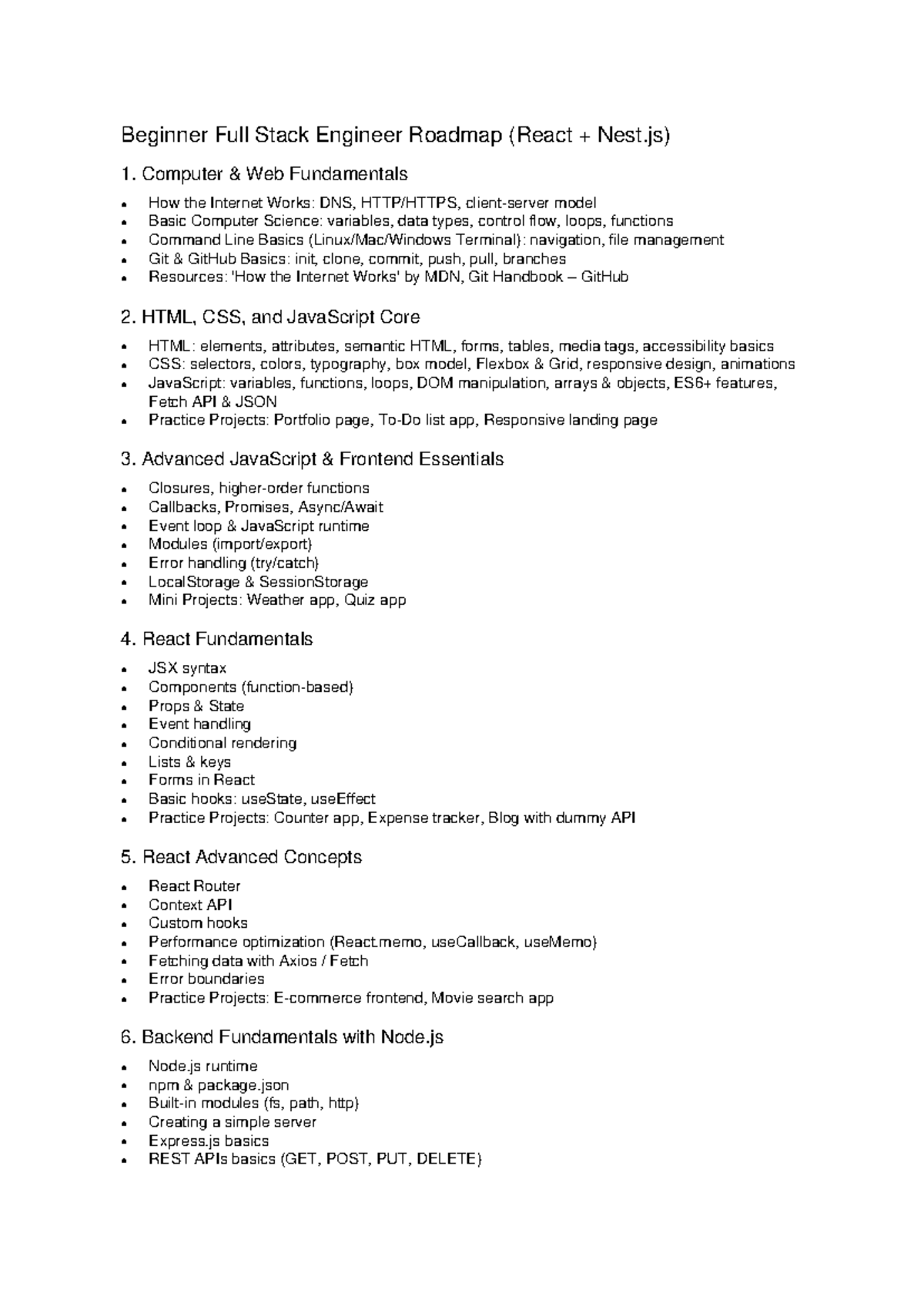 Full Stack Engineer Roadmap (React, Nest.js) - Beginner Guide - Studocu