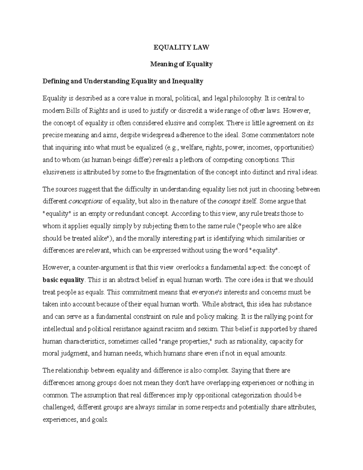 Equality Law (EQL 101) Lecture Notes: Understanding Equality ...