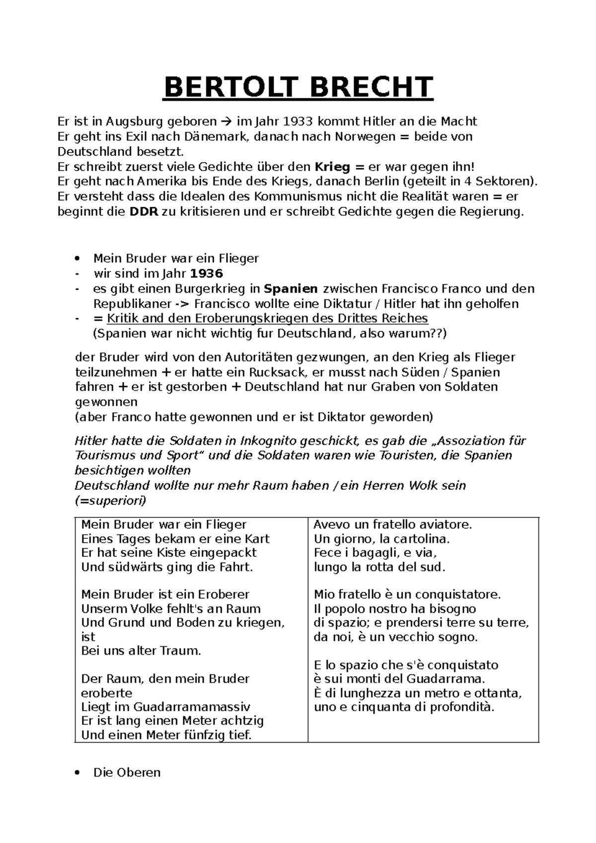 Bertolt Brecht: Leben, Exil und Kriegskritik (2. Semester) - Studocu