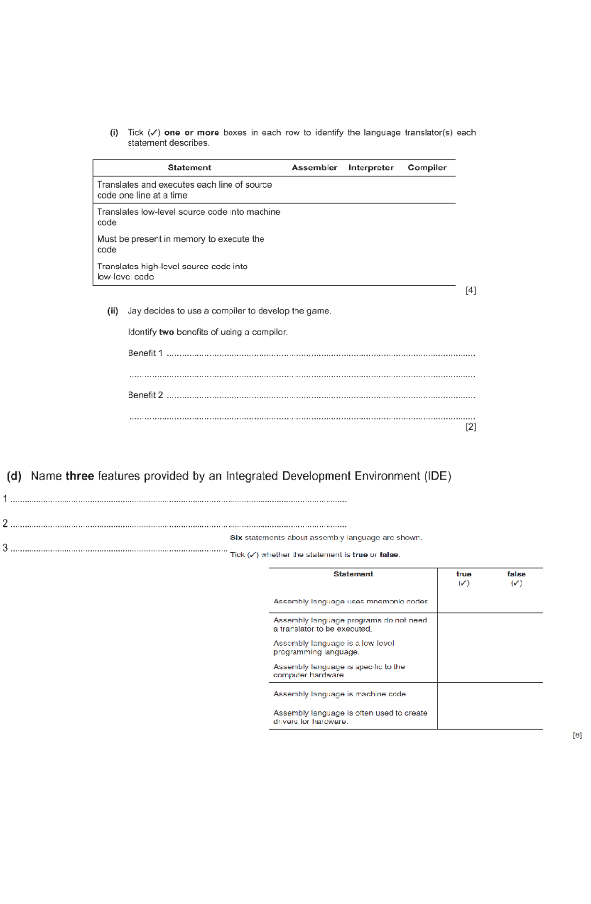 9000000000 - Class Test on Language Translators and Assembly Language ...