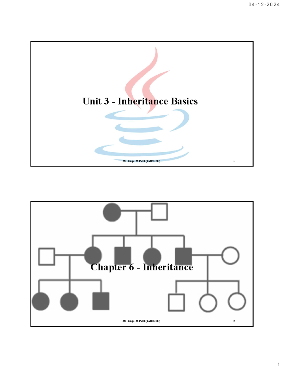 Unit 3 OOPJ: Inheritance Basics and Concepts by Ms. Divya M Patel (TMESICS) - Studocu
