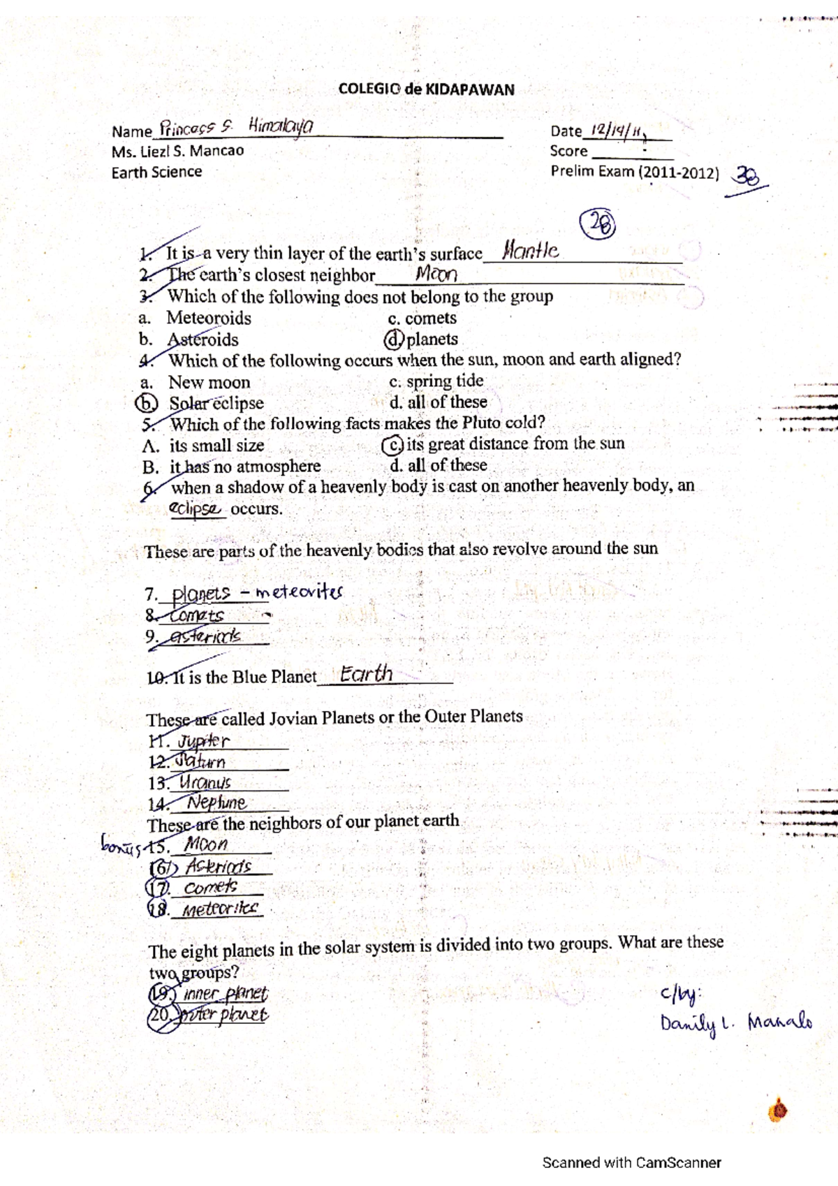 EXAM- TEST Questions ON Earth Science - Mathematics - Studocu