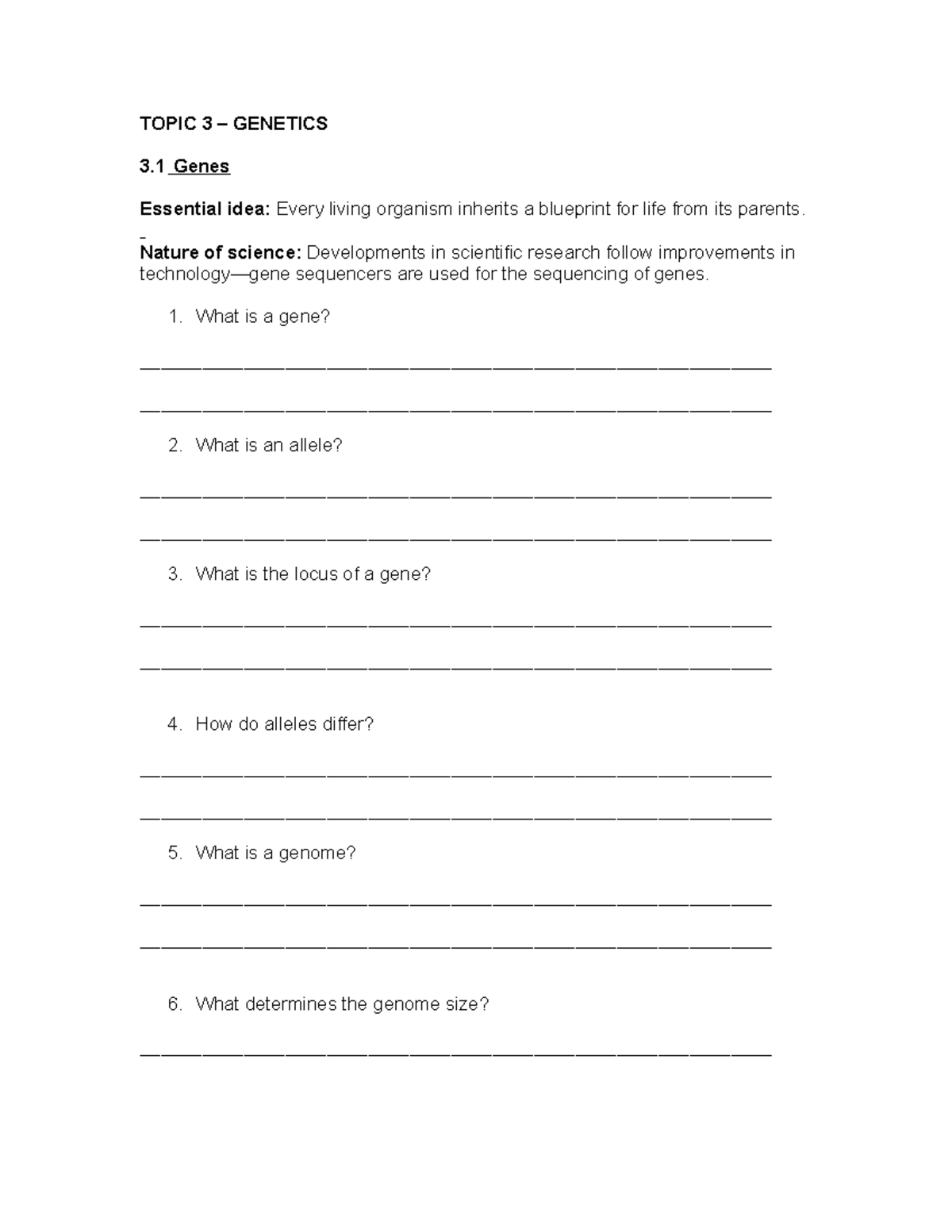 Topic 3 - Genetics: Comprehensive Revision Notes - Studocu